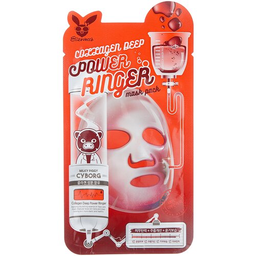 Elizavecca Омолаживающая тканевая маска с коллагеном Collagen Deep Power Ringer Mask Pack, 23 г, 23 мл