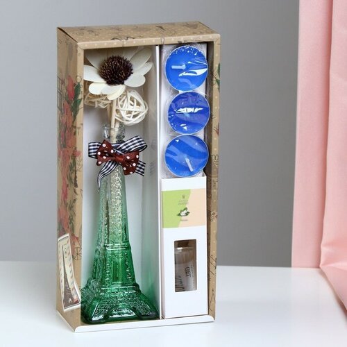 Набор подарочный Эйфелева башня(ваза, палочки с декором, свечи, аромамасло), жасмин