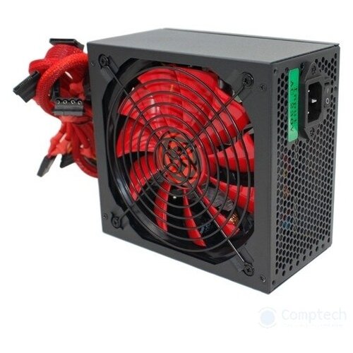 Ginzzu PC500 14CM(Red) 80+ black APFC 24+4p 2 PCI-E(6+2) 5*SATA 4*IDE оплетка кабель питания цвет