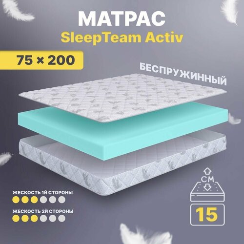 Матрас беспружинный 75х200, в кроватку, SleepTeam Active анатомический,15 см, односпальный, средней жесткости