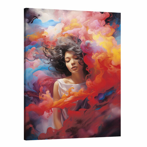 Интерьерная картина 50х70 "Девушка в мире красок"