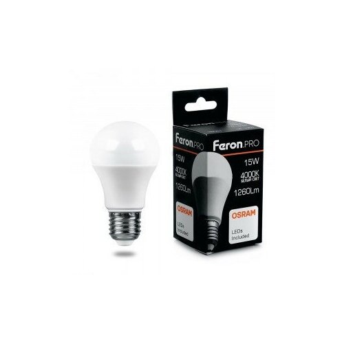 Светодиодная LED лампа Feron.PRO ЛОН A60 E27 15W(1260lm) 4000K 4K матовый 125x60 OSRAM LED LB-1015 38036 (упаковка 14 штук)