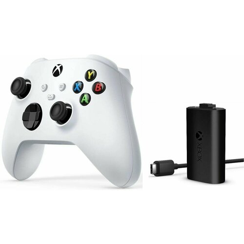 Геймпад Microsoft беспроводной Series S / X / Xbox One S / X Robot White белый 4 ревизия + Оригинальный аккумулятор play and charge kit USB - Type C
