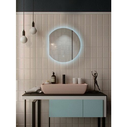 Зеркало для ванной Eclipse 60*50 круглое с левым срезом с холодной LED-подсветкой