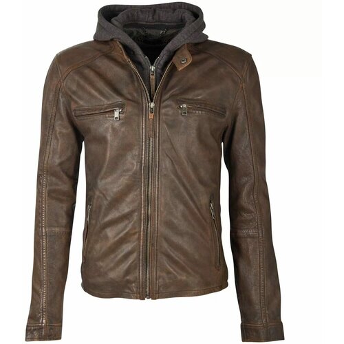 Кожаная куртка , размер 50, коричневый