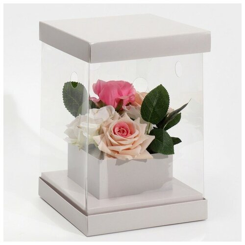 Коробка для цветов с вазой и PVC окнами складная «Серая», 16 х 23 х 16 см