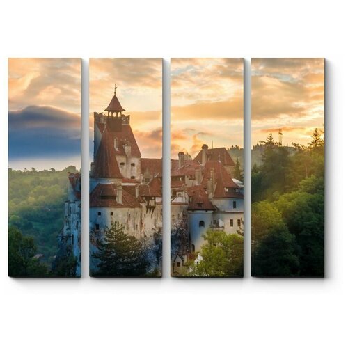 Модульная картина Средневековый замок Дракулы Бран в свете заката140x105