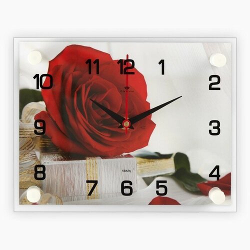 Часы-картина настенные, серия: Цветы, "Роза с подарком", плавный ход, 20 х 26 см