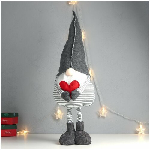 Кукла интерьерная "Дед Мороз в полосатом, с сердечком" раздвижной 90х20х17 см 7575292