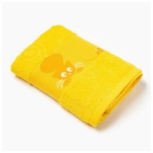 Текстиль центр Полотенце махровое с бордюром Кошки, цвет жёлтый, размер 50х90см 380г/м 100% хлопок