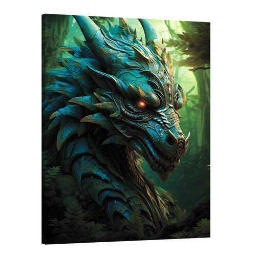 Интерьерная картина 50х70 "Волшебство деревянного дракона: зелье силы"