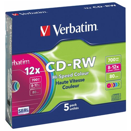 Диск CD-RWVerbatim700Mb 12x, 5 шт.