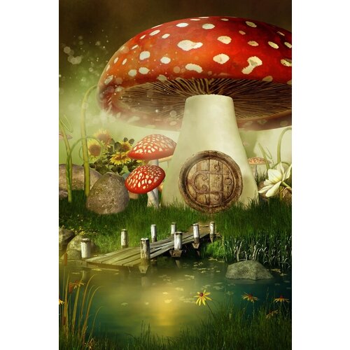 Сказочный гриб, детская картина постер 20 на 30 см, шнур-подвес в подарок