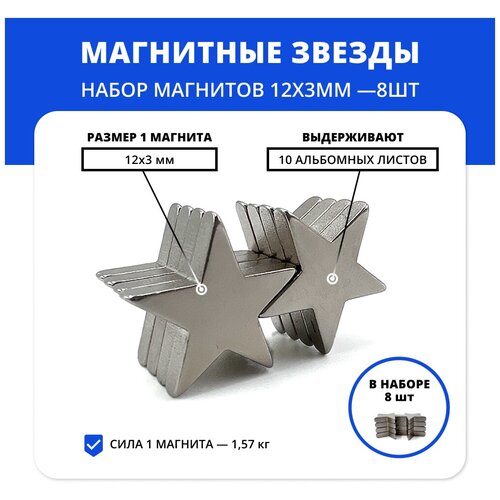 Магниты-звёзды 12х3 мм для украшений и декора набор (8 шт)