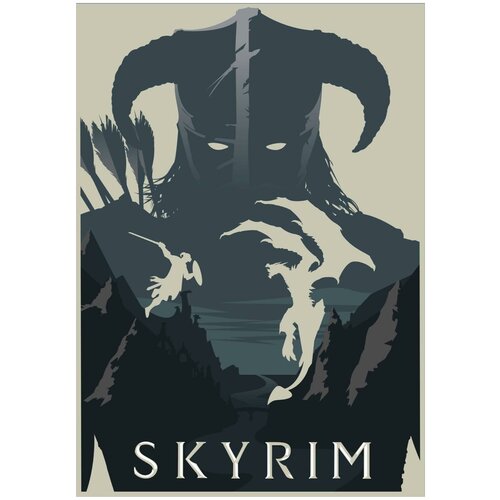 Постер / Плакат / Картина Skyrim. Довакин и Алдуин 40х50 см в подарочном тубусе