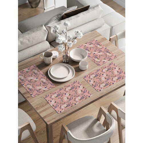 Набор прямоугольных тканевых салфеток на стол для сервировки JoyArty "Цветочная картина" плейсмат, 30x46 см, 4шт.