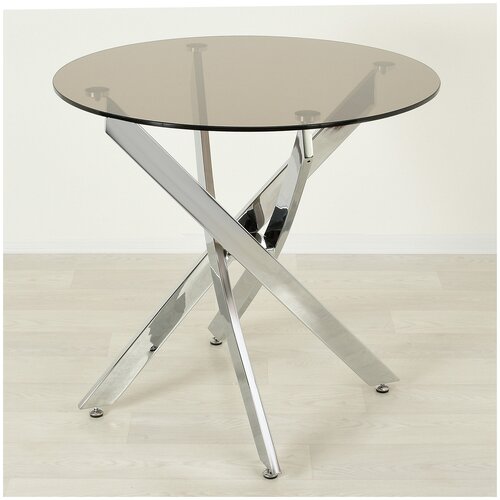 Стеклянный кухонный стол Рим-18 бронза/хром D85