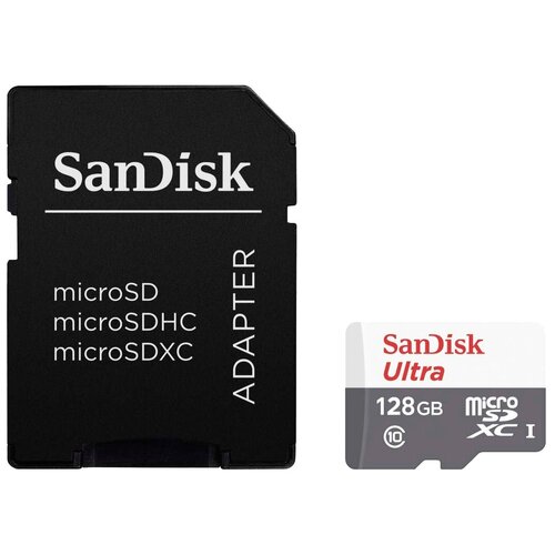 Карта памяти SanDisk microSDXC 128 ГБ Class 10, UHS-I, R/W 80/10 МБ/с, адаптер на SD