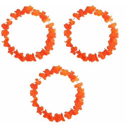 Гавайское ожерелье "Цветочки", цвет оранжевый (Набор 3 шт.)