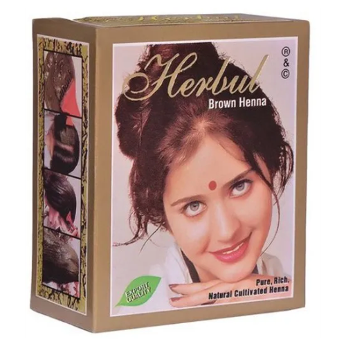 Хна коричневая для волос натуральная Индия Herbul, Укрепляет волосы, Закрашивает седину, 60 гр.