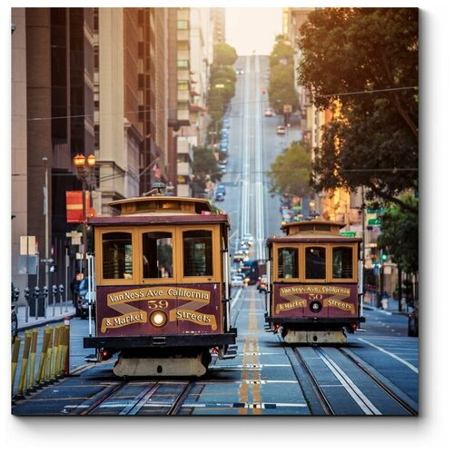Модульная картина Два старинных трамвая по улицам Сан-Франциско30x30