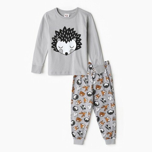 Пижама  Ohana kids, размер Пижама для мальчика (лонгслив/штанишки), цвет серый/ёжик, рост 110см, серый