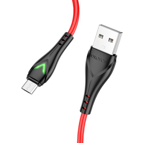 Кабель USB - микро USB Borofone BX65 Bright, 1.0м, круглый, 2.0A, силикон, подсветка, цвет: красный