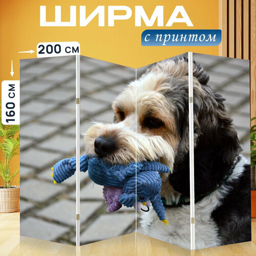 Ширма перегородка с принтом "Собака, животное, домашнее животное" на холсте - 200x160 см. для зонирования, раскладная