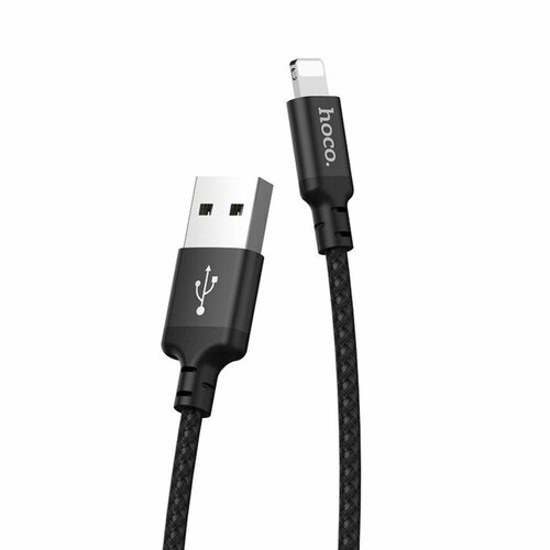 Hoco Кабель Hoco X14, Lightning - USB, 2 А, 2 м, быстрая зарядка, оплётка нейлон, чёрный