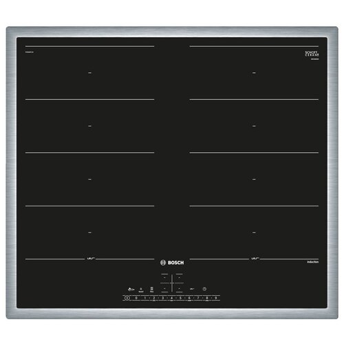 Индукционная варочная панель BOSCH PXX645FC1E, с рамкой, цвет панели черный, цвет рамки серебристый