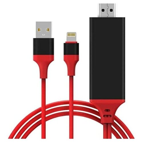 GCR Кабель-адаптер MHL 2.0m Lightning 8pin + AM в HDMI 2.0 для IPhone 5/6/7/8/X, IPad, красный