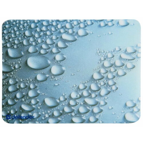 Коврик для мыши DEFENDER Sticker, полипропилен+защитная пленка, 220x180x0,4 мм, капли/вода, голубой