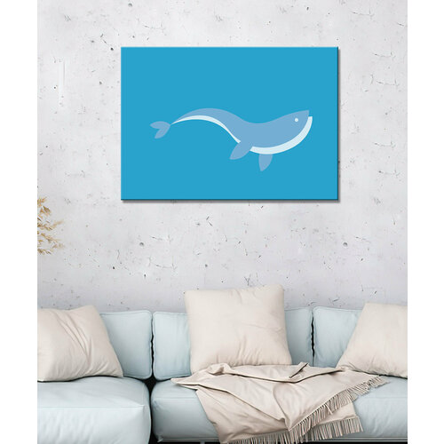 Картина - кит, голубой кит, арт, минимализм, кит на голубом фоне (54) 60х80