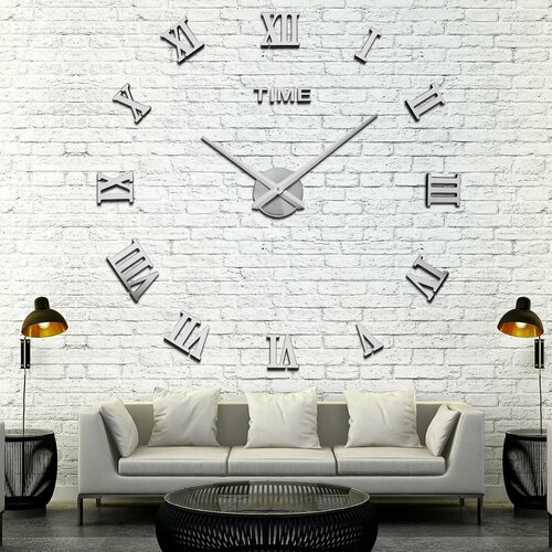Часы настенные Letty Home, большие, серебристые, самоклеящиеся, бесшумные часы на стену в гостиную, спальню, кухню, серебро стрелки, размер 70-90см