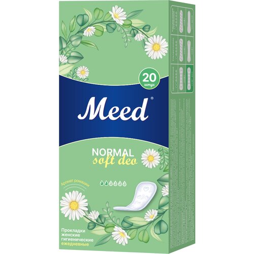 Женские прокладки MEED Normal Soft Deo (20 шт.), гигиенические, ежедневные, целлюлозные, 2 капли