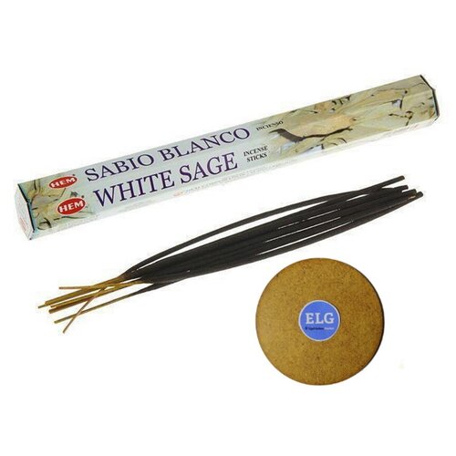 Благовония HEM Белый шалфей (White Sage) + подставка ELG