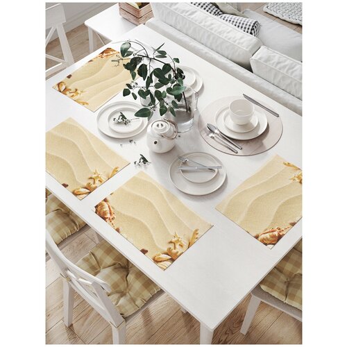 Салфетки на стол для сервировки прямоугольные, плейсмат JoyArty "Рамка из ракушек", 32x46 см, в комплекте 4шт.