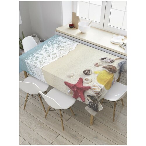 Скатерть прямоугольная JoyArty на кухонный стол "Ракушки на песке пляжа" из оксфорда, 120x145 см