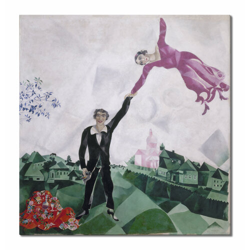 Картина для интерьера на холсте Марк Шагал «Прогулка» 40х41, холст натянут на подрамник