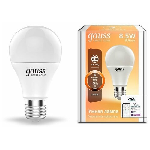 Лампа светодиодная gauss Smart Home 1050112, E27, A60, 8.5 Вт, 2700 К
