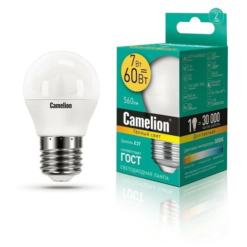 Лампа светодиодная Camelion 12070, E27, G45, 7 Вт, 3000 К