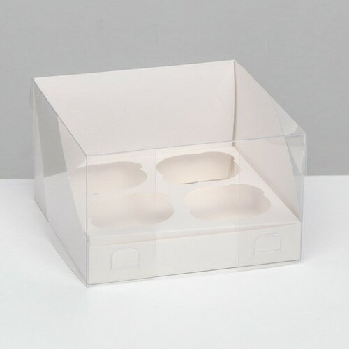 Кондитерская складная коробка для 4 капкейков, белая 16 х 16 х 14 см (5 шт)