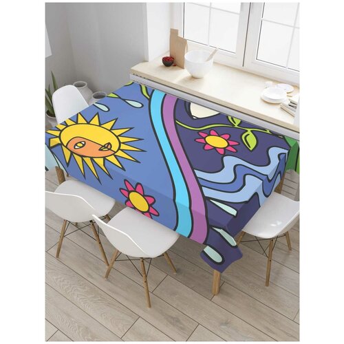 Скатерть прямоугольная JoyArty на кухонный стол "Взгляд дня и ночи" из оксфорда, 120x145 см