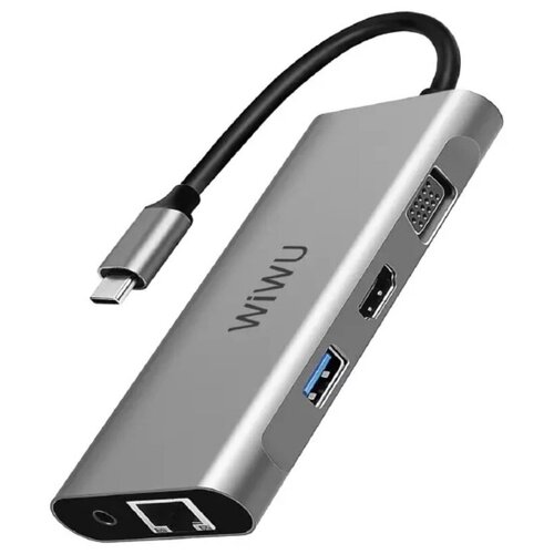 Хаб USB Wiwu Alpha A11312H Type-C - 3xUSB / 2xHDMI / VGA / RJ45 / AUX 3.5 Grey 6973218930145