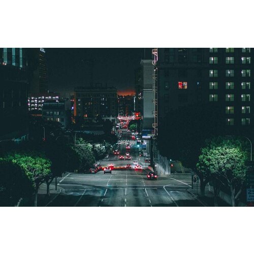 Картина на холсте 60x110 LinxOne "Лос-анджелес, ночной город, дорога, движение" интерьерная для дома / на стену / на кухню / с подрамником