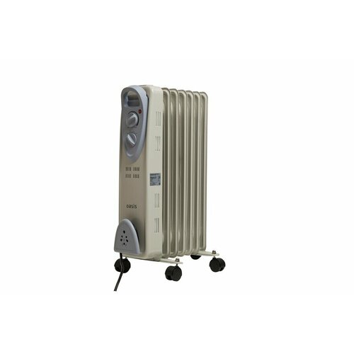 Масляный радиатор Oasis US-10, 1 кВт, 10 м², колеса в комплекте, белый/серый