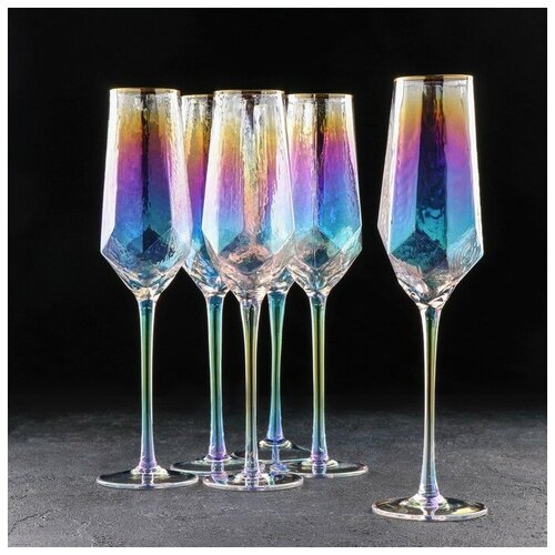 Набор бокалов стеклянных для шампанского Magistro «Дарио», 180 мл, 7×20 см, 6 шт, цвет перламутровый