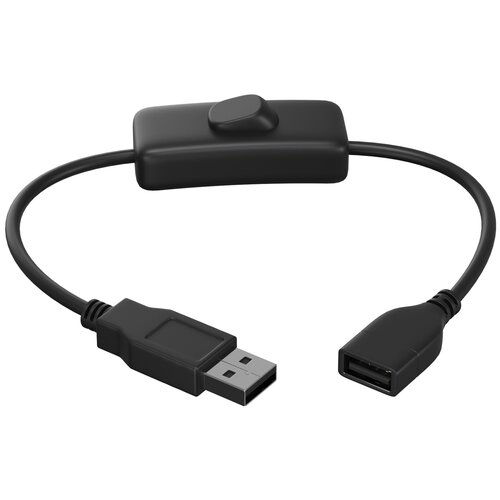 Кабель удлинитель переходник USB GSMIN RTS-02 2А с выключателем 30 см (Черный)