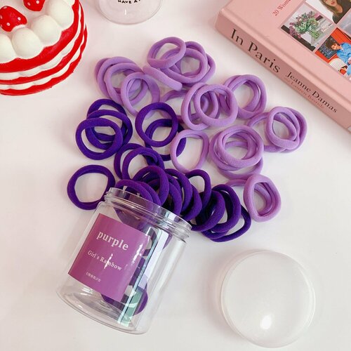 Резинки для волос, набор "50 штук в баночке" фиолетовый