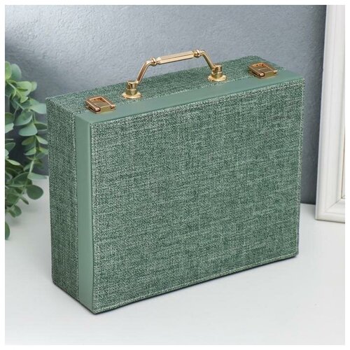 Шкатулка кожзам для украшений Зелeная комбинированная чемодан 8х18х23 см